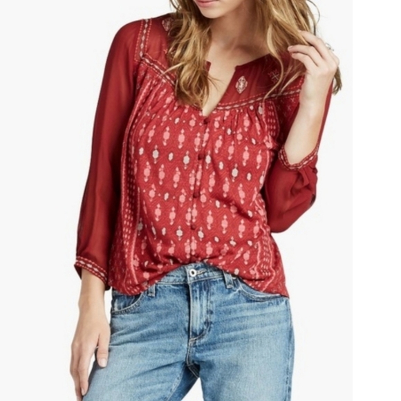 Lucky Brand | Tops | Lucky Brand Red Peasant Blouse Xl | Poshmark